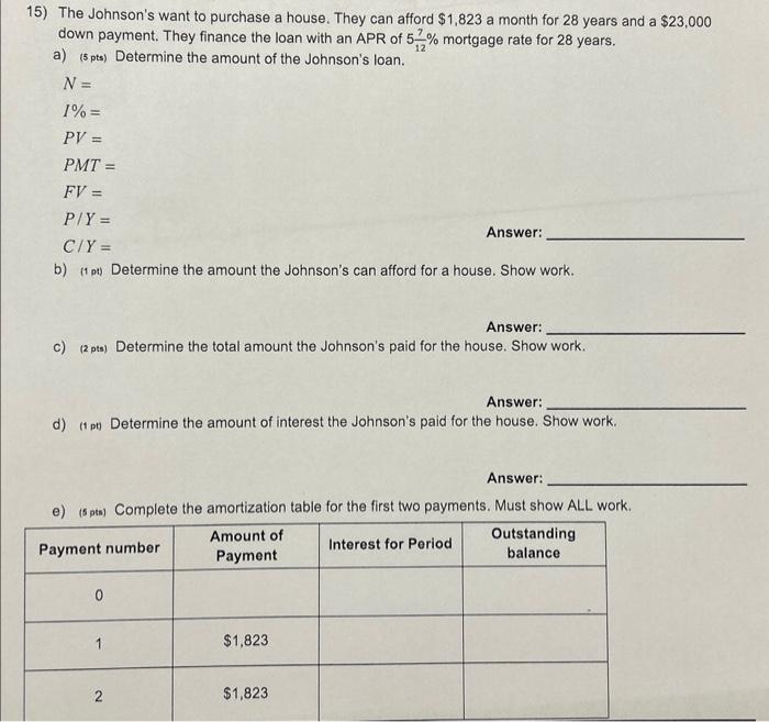 Solved 15) The Johnson's want to purchase a house. They can | Chegg.com
