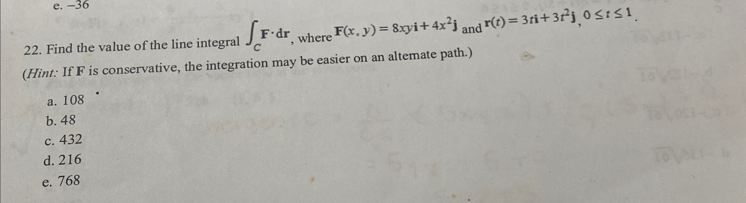 Solved e. -3622. ﻿Find the value of the line integral | Chegg.com