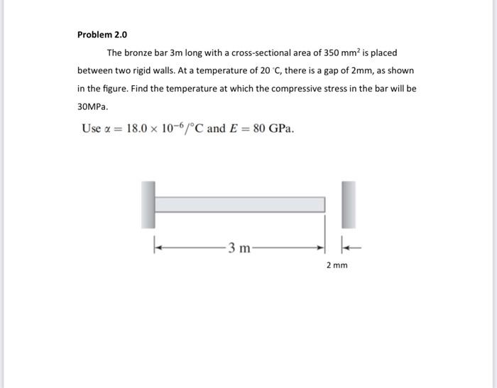 Solved Problem 2.0 The bronze bar 3 m long with a | Chegg.com
