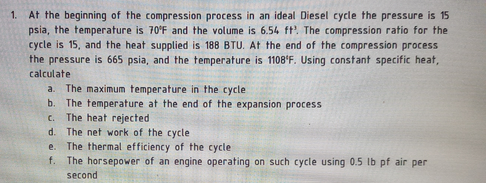 At the beginning of the compression process in an | Chegg.com