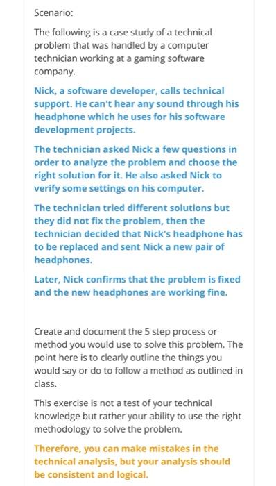 Solved Scenario: The following is a case study of a | Chegg.com