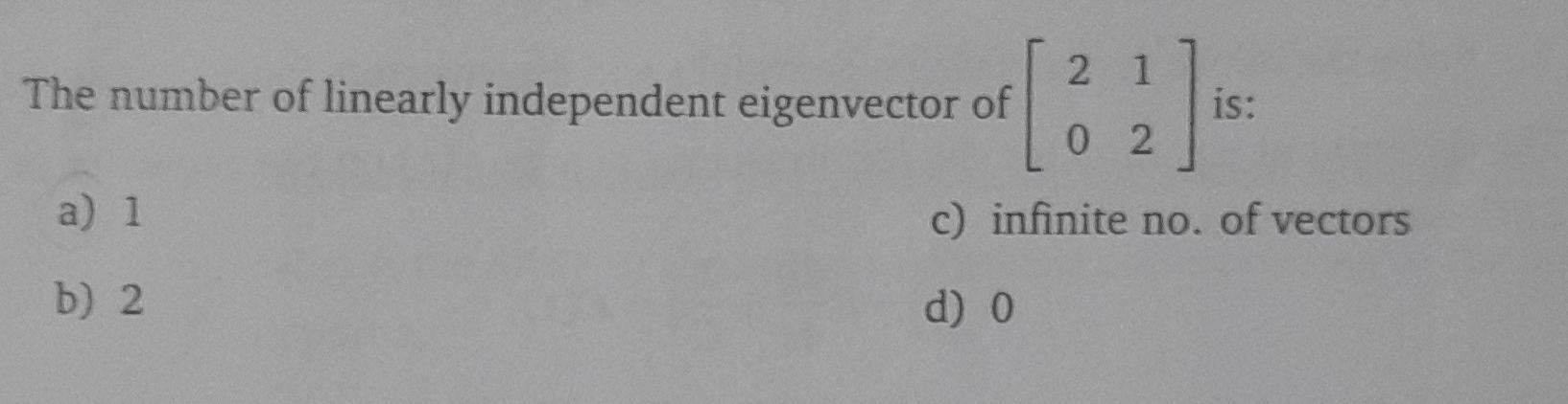 Solved The number of linearly independent eigenvector of | Chegg.com