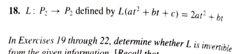 Solved L:P2→P2 ﻿defined by L(at2+bt+c)=2at2+bt ﻿determine | Chegg.com