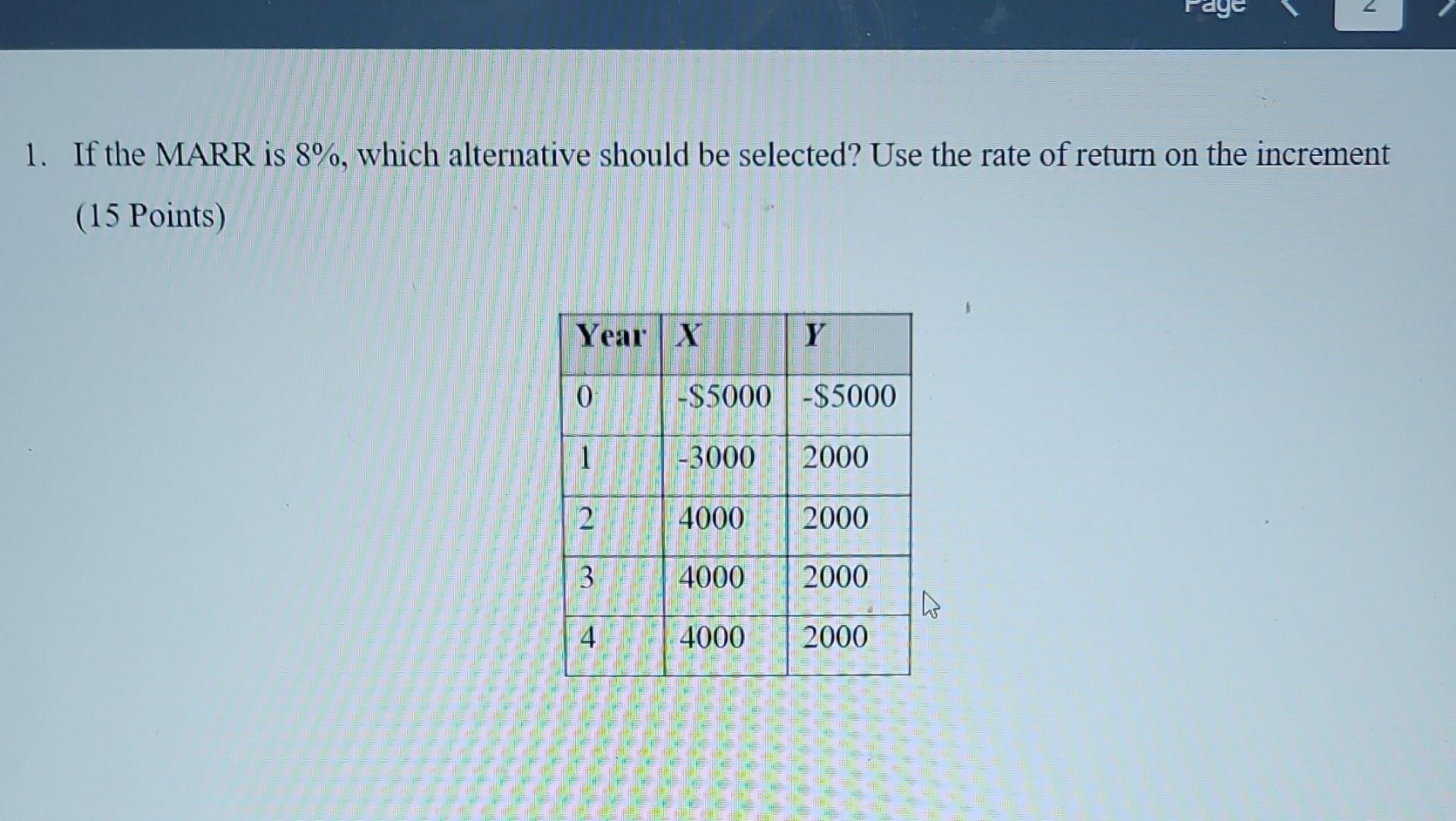Solved 1. If the MARR is 8%, which alternative should be | Chegg.com