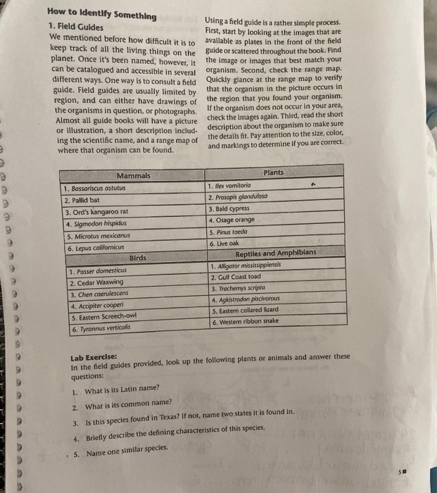 How to Identify Something 1. Field Guides Using a | Chegg.com