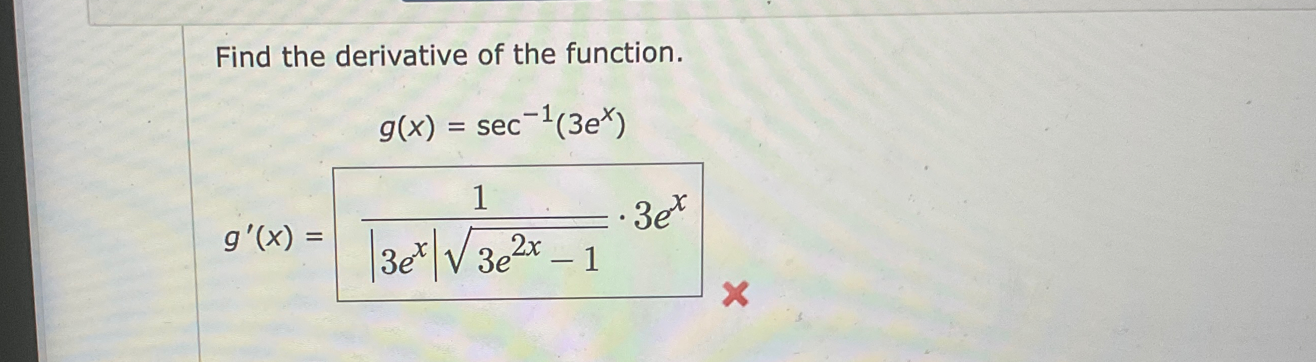 Solved Find the derivative of the | Chegg.com