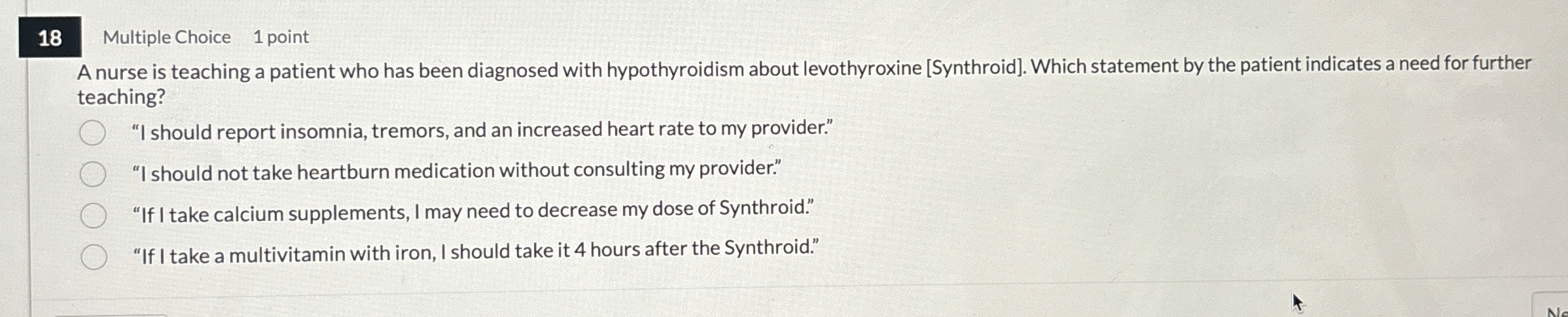 Solved 18Multiple Choice 1 ﻿pointA nurse is teaching a | Chegg.com