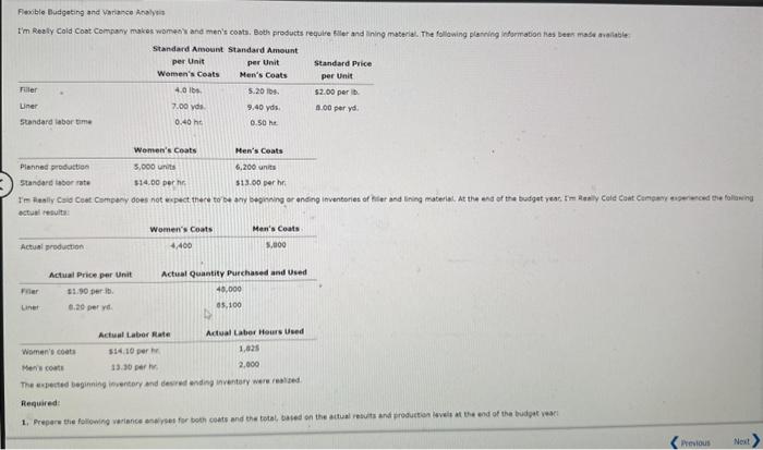 Solved Fiwoble Budgeting and Warianse Roslysit If Aenily | Chegg.com