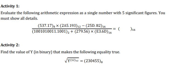 Solved Activity 1:Evaluate the following arithmetic | Chegg.com