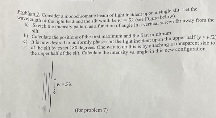 Solved Problem 7. Consider a monochromatic beam of light | Chegg.com