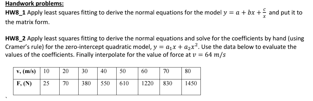 Solved Handwork problems:HW8_1 ﻿Apply least squares fitting | Chegg.com