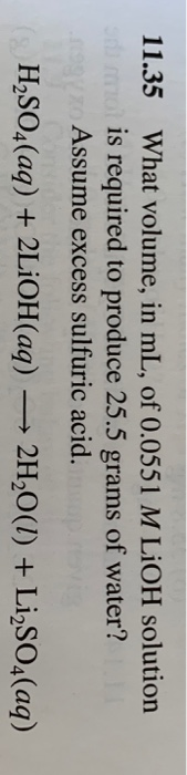 Solved 11.35 What volume, in mL, of 0.0551 M LiOH solution | Chegg.com