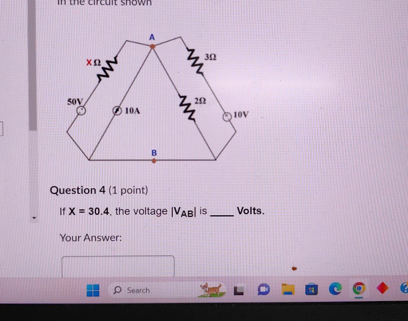 Solved Question 4 (1 point) If X=30.4, the voltage ∣VAB∣ is | Chegg.com