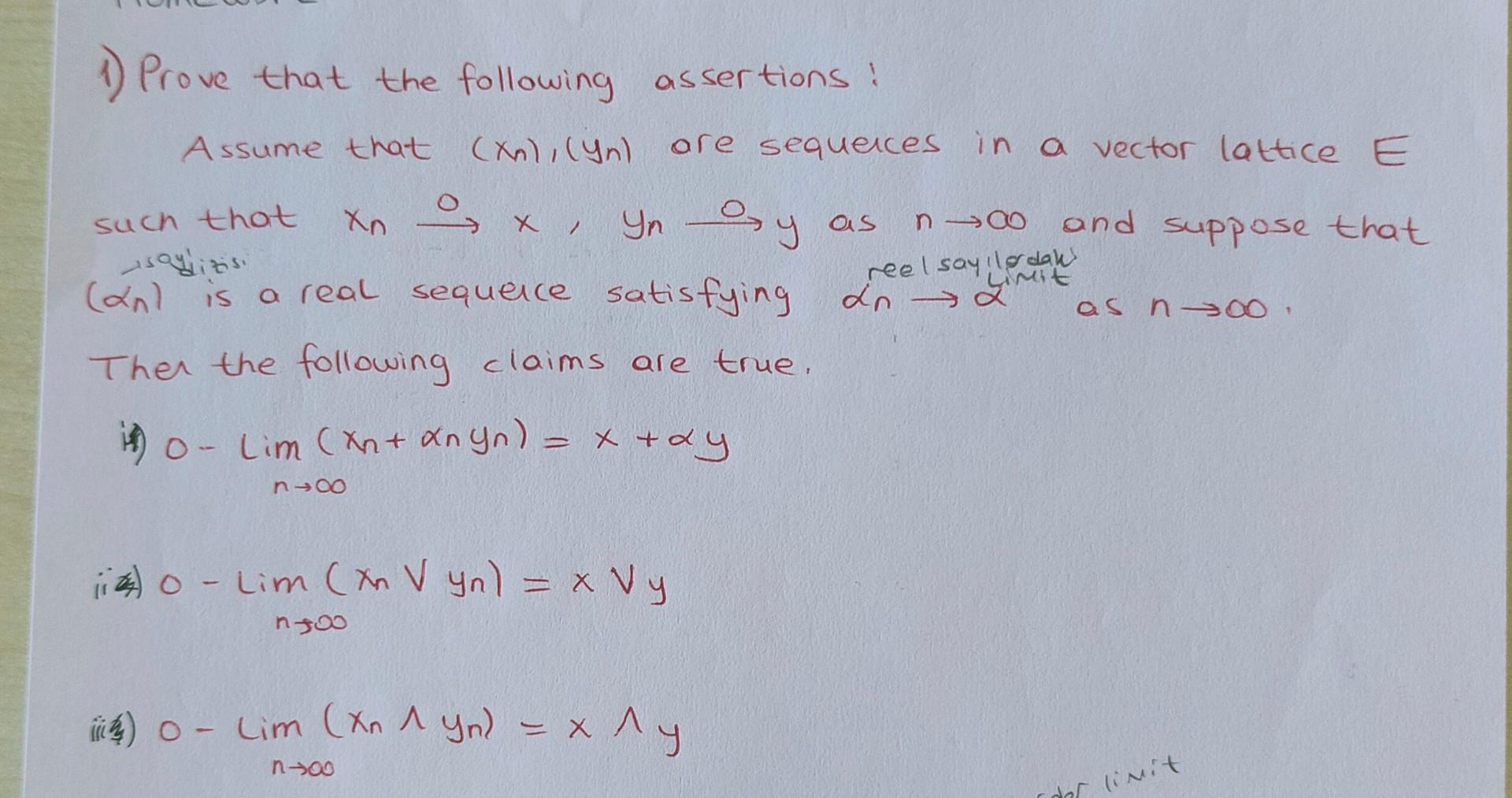 Solved xn X 1) Prove that the following assertions: Assume | Chegg.com