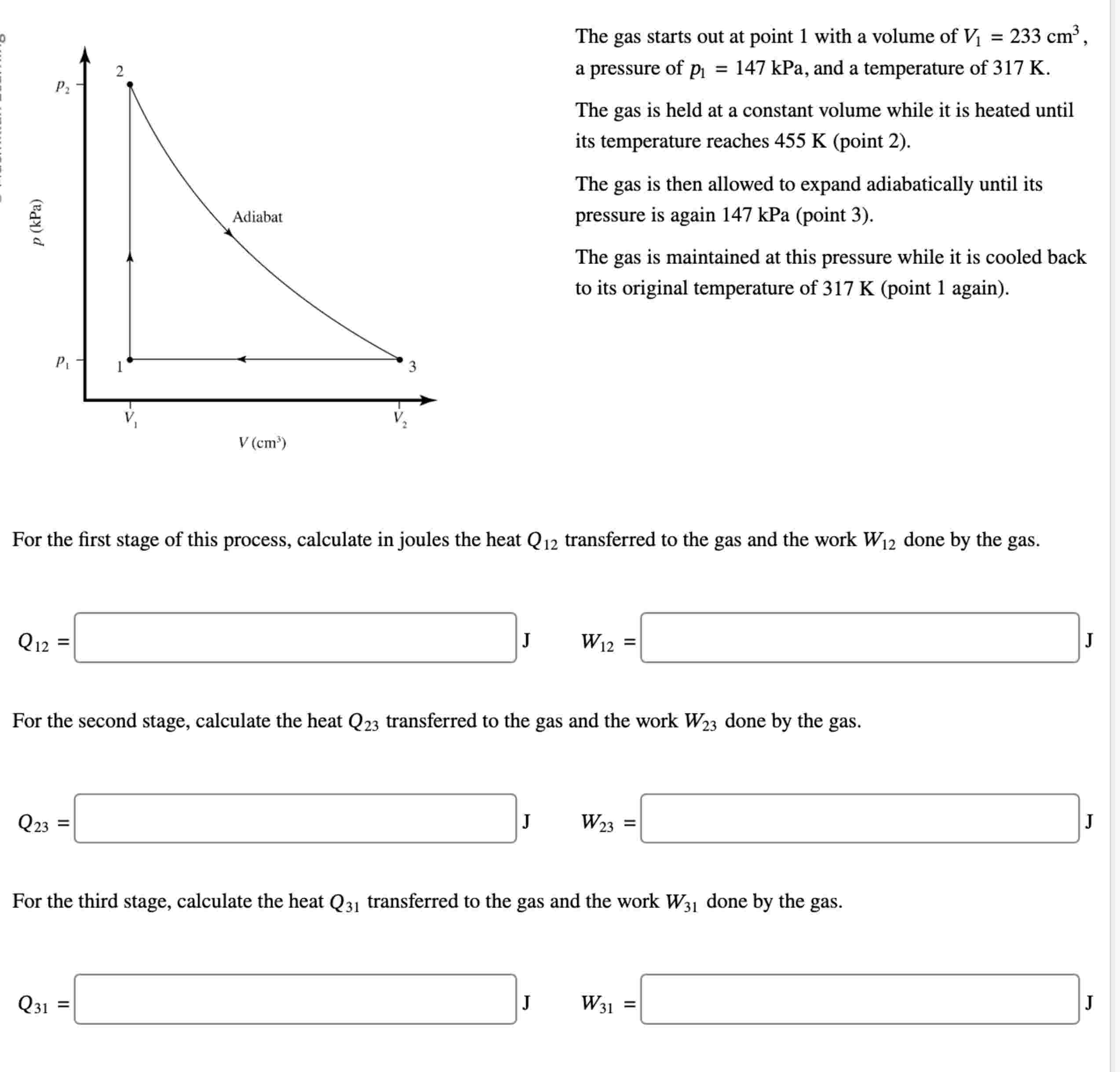 Solved The gas starts out at ﻿point 1 ﻿with a volume | Chegg.com