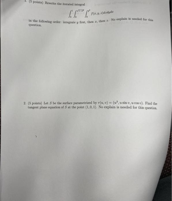Solved 1. (5 points) Rewrite the iterated integral | Chegg.com