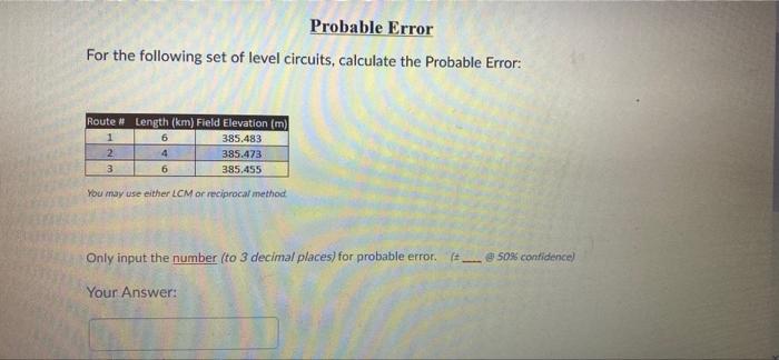Solved Probable Error For the following set of level | Chegg.com