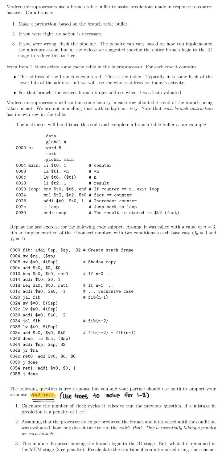 Solved Modern microprocessors use a branch table buffer to | Chegg.com
