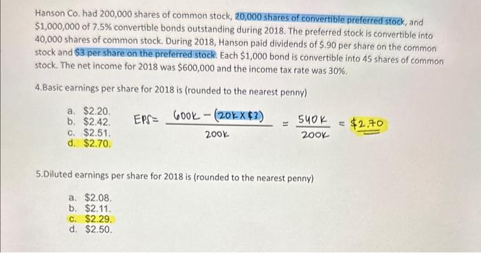 Solved Hanson Co. had 200,000 shares of common stock, 20,000 | Chegg.com