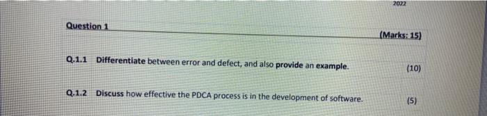 Solved Q.1.1 Differentiate between error and defect, and | Chegg.com