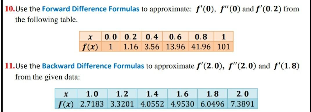 Solved 10.Use the Forward Difference Formulas to | Chegg.com