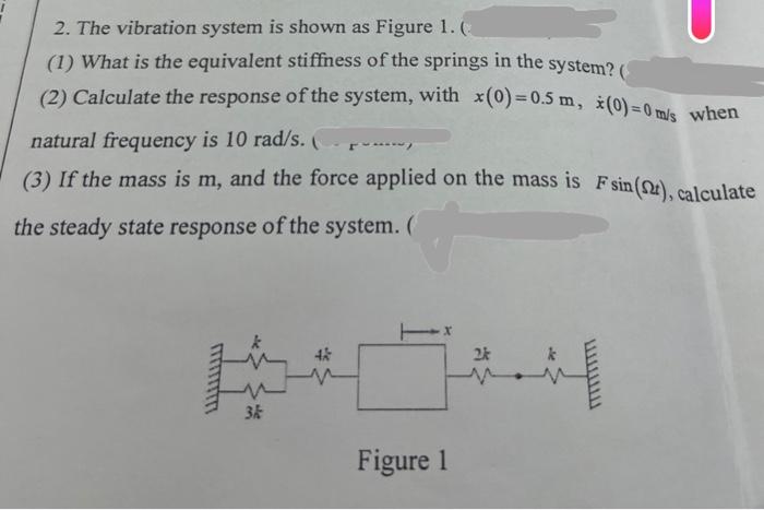 Solved 2. The vibration system is shown as Figure 1 . ( (1) | Chegg.com