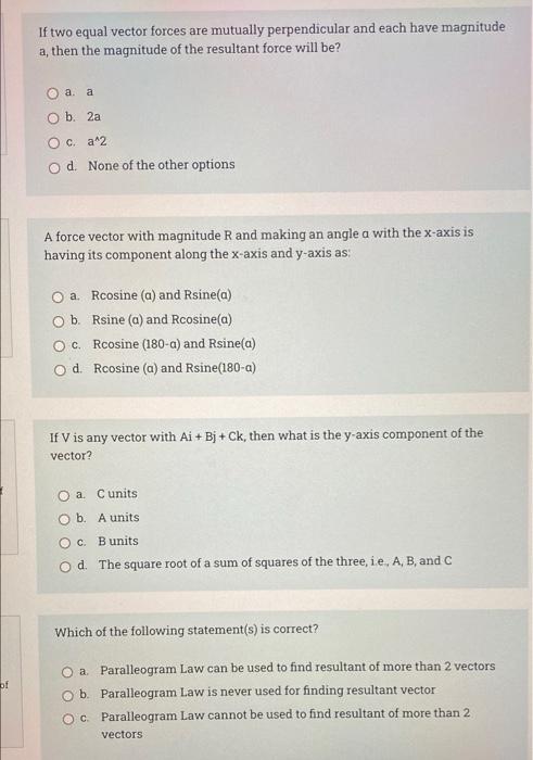 Solved If two equal vector forces are mutually perpendicular | Chegg.com