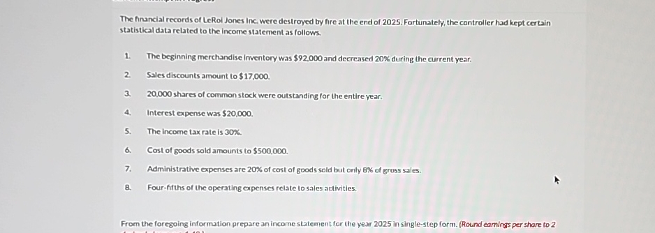 Solved The financial records of LeRoi Jones Inc. were | Chegg.com