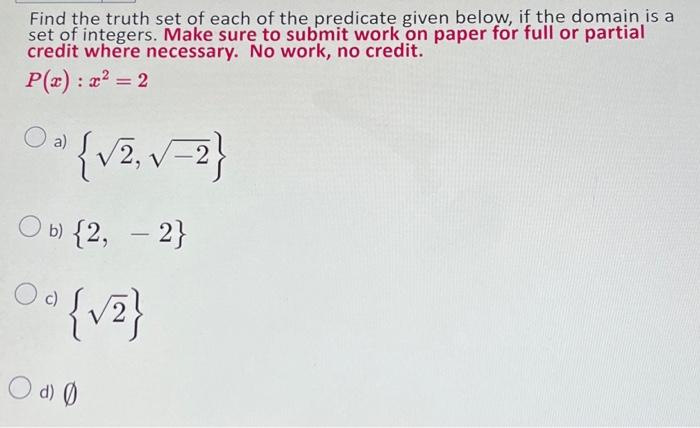 Solved Find the truth set of each of the given predicates if | Chegg.com