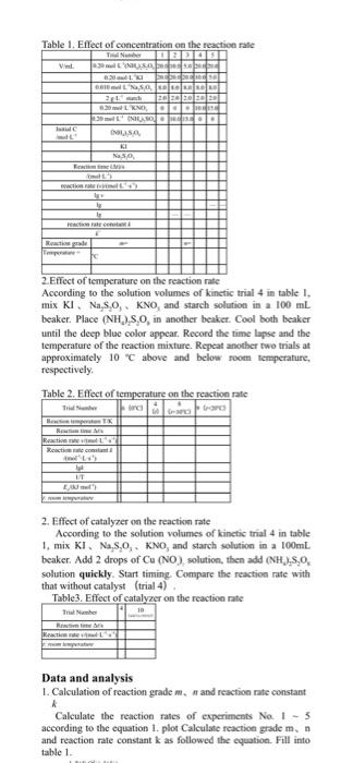 Solved 2.tfect of temperature on the reaction rate According | Chegg.com