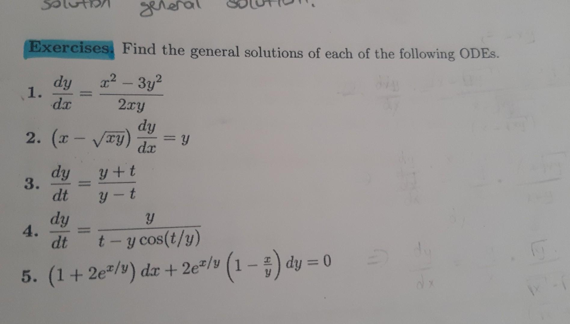 Solved Find the general solutions of each of the following | Chegg.com