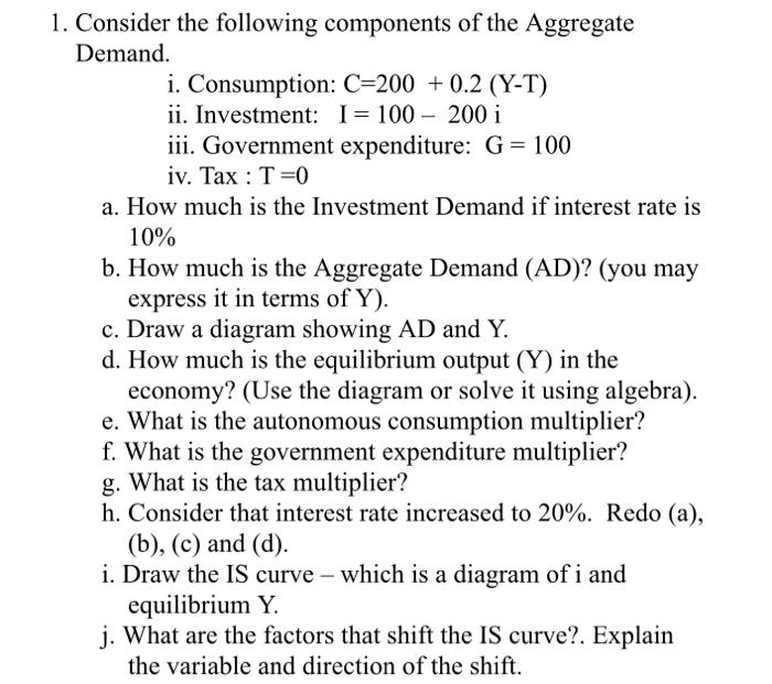 Solved Consider the following components of the Aggregate | Chegg.com