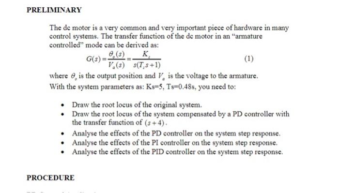 Solved The de motor is a very common and very important | Chegg.com