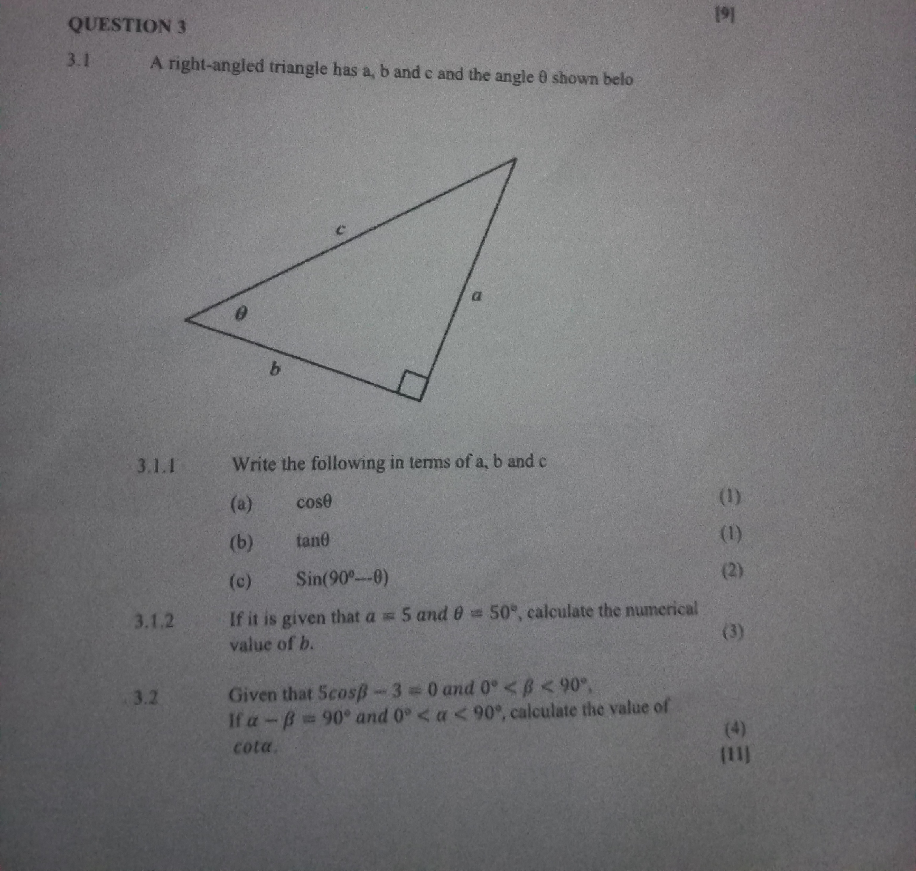 Solved QUESTION 33.1 ﻿A right-angled triangle has a,b ﻿and c | Chegg.com