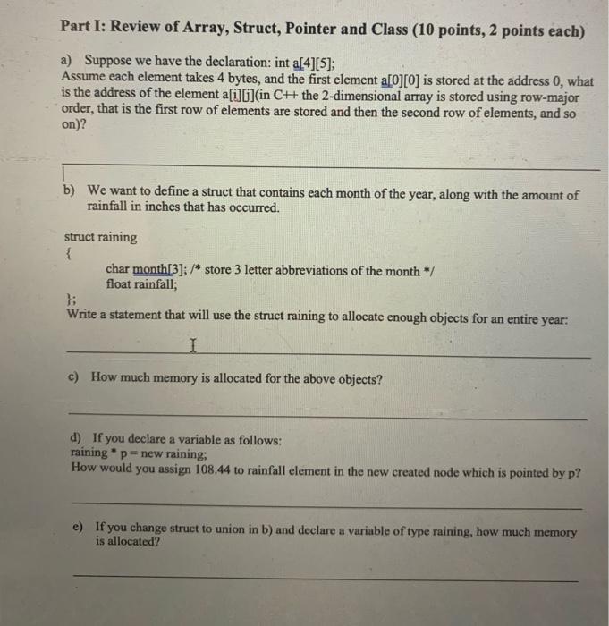 Solved Part I Review Of Array Struct Pointer And Class