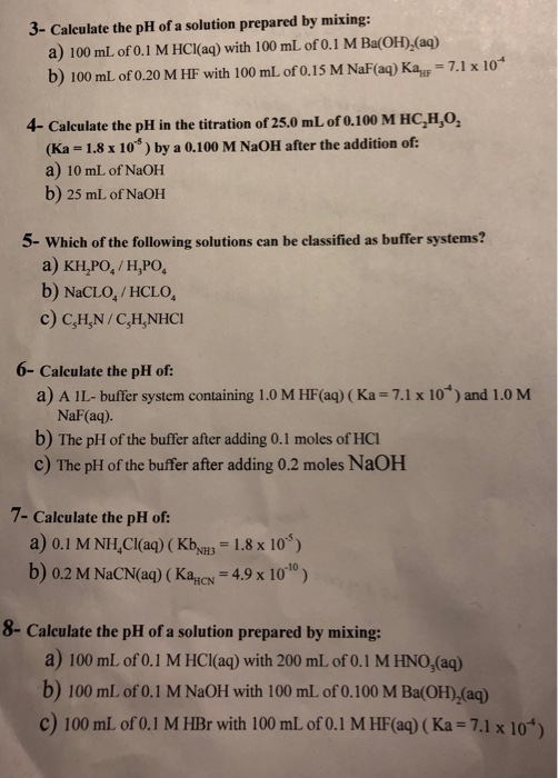 Solved 3- Calculate the pH of a solution prepared by mixing: | Chegg.com