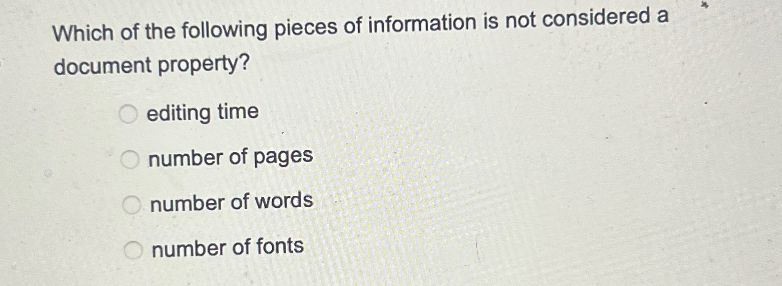 Solved Which of the following pieces of information is not | Chegg.com