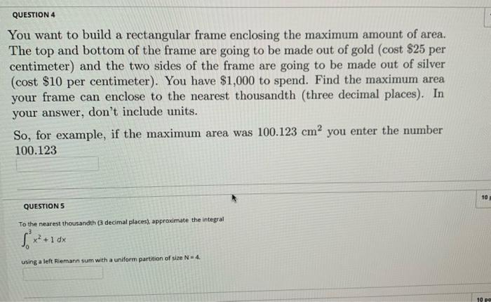 Solved QUESTION 4 You want to build a rectangular frame | Chegg.com