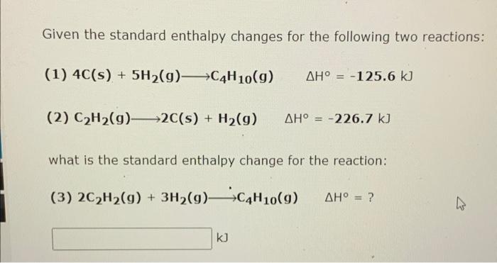 Solved Given the standard enthalpy changes for the following | Chegg.com