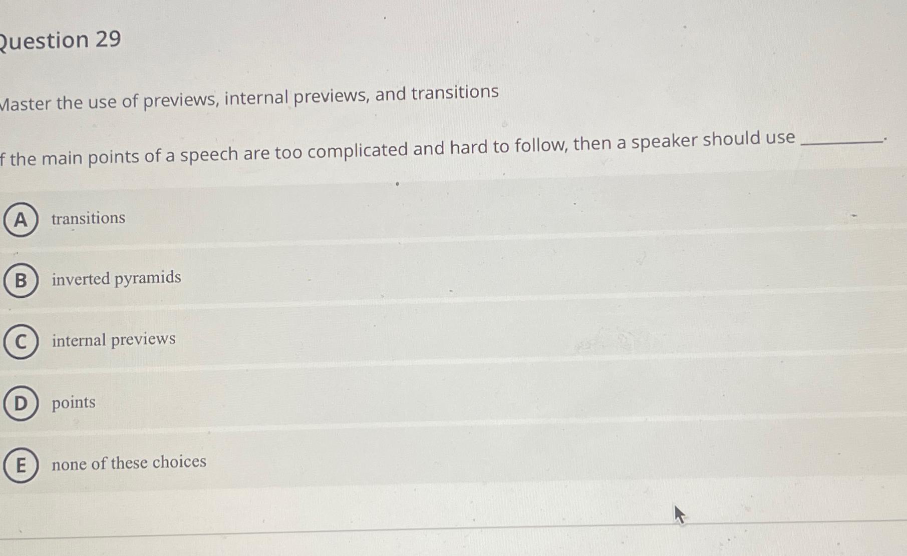 Solved 2uestion 29Master the use of previews, internal | Chegg.com