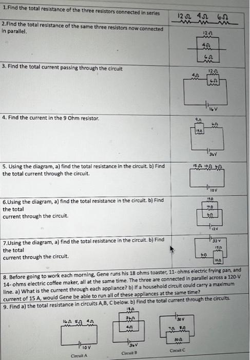 Solved 1.Find the total resistance of the three resistors | Chegg.com