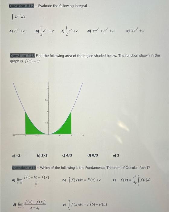 Solved Question \#17 - Evaluate the following integral... | Chegg.com