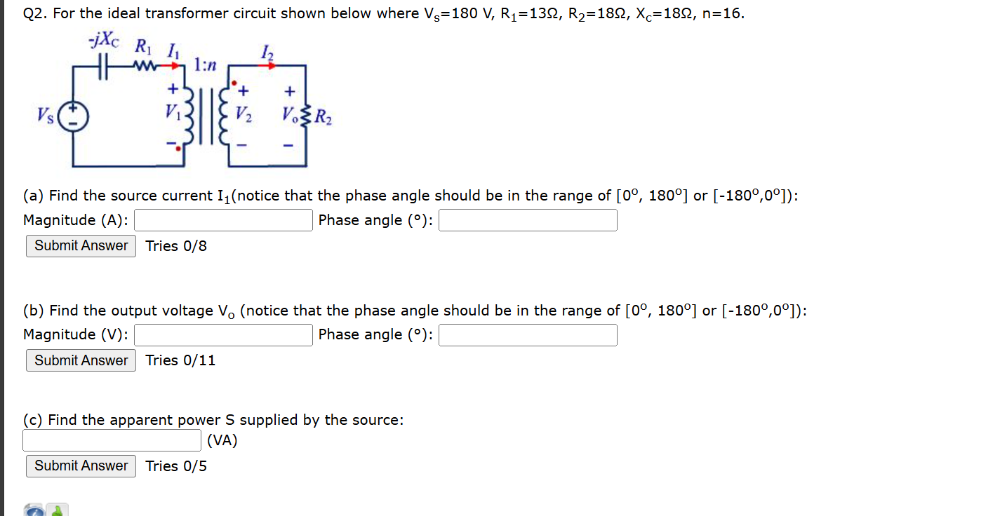 Solved Q2. ﻿For the ideal transformer circuit shown below | Chegg.com