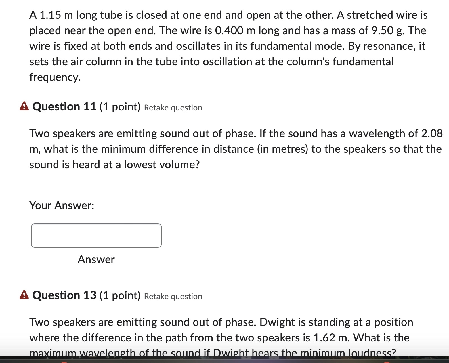 Solved A 1.15m ﻿long tube is closed at one end and open at | Chegg.com