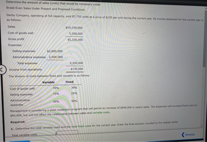 Solved Determine the amount of sales (units) that would be | Chegg.com