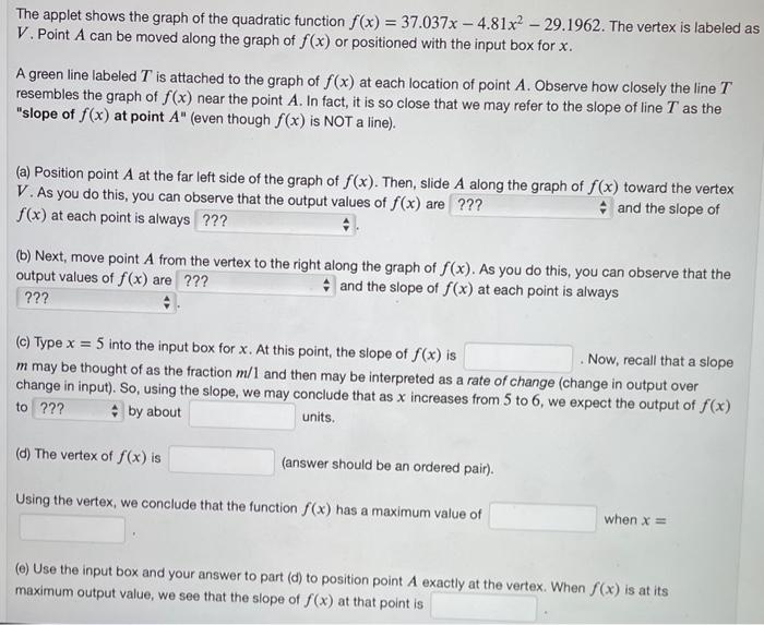 Solved The applet shows the graph of the quadratic function | Chegg.com