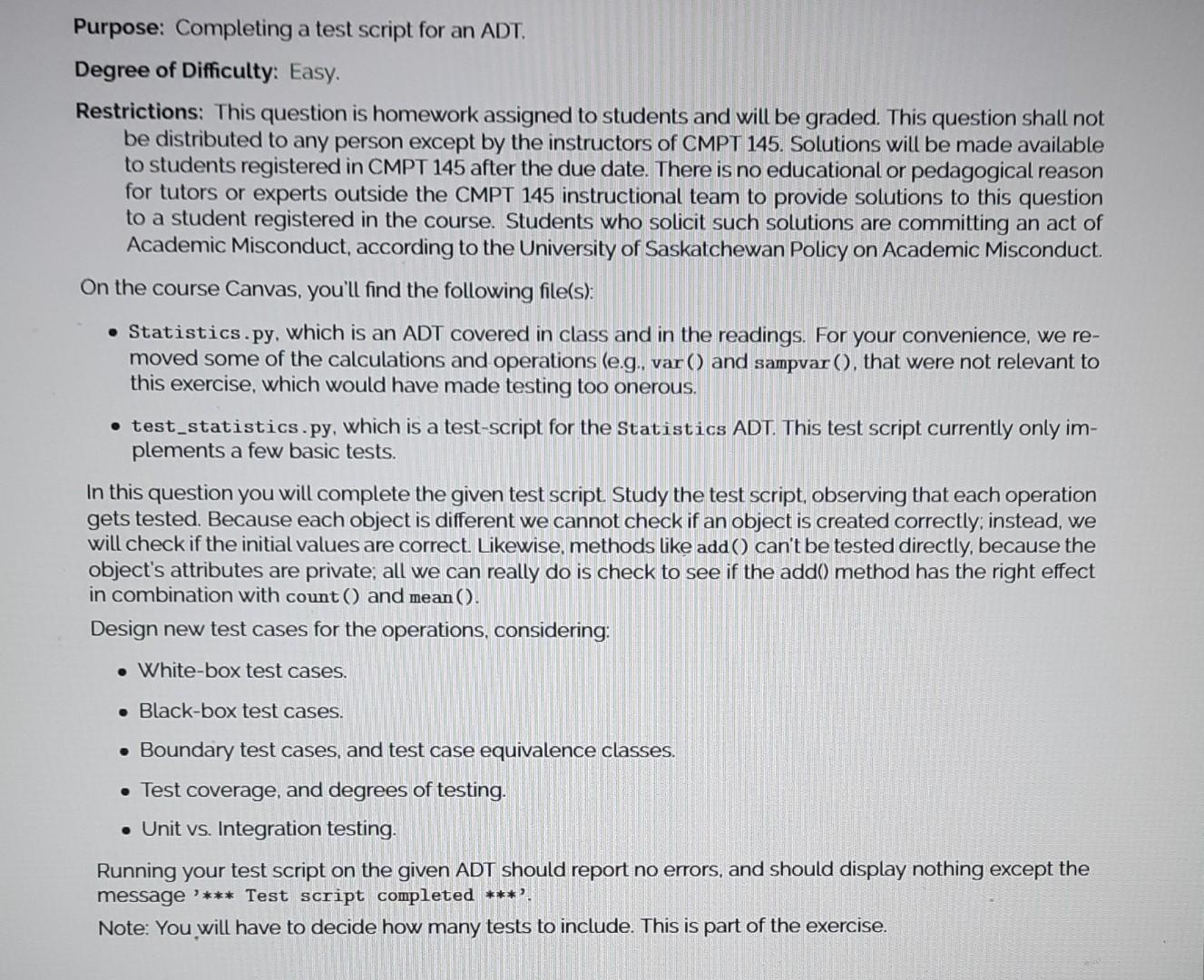 Solved Purpose: Completing a test script for an ADT. Degree | Chegg.com