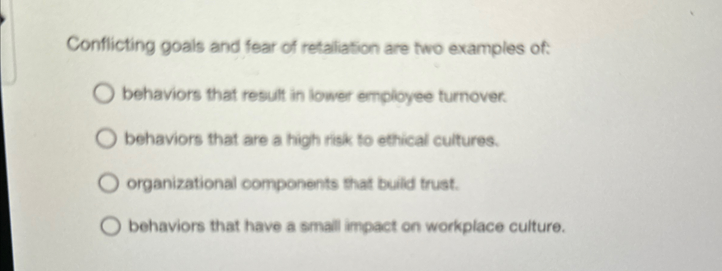 Solved Conflicting goals and fear of retaliation are two | Chegg.com
