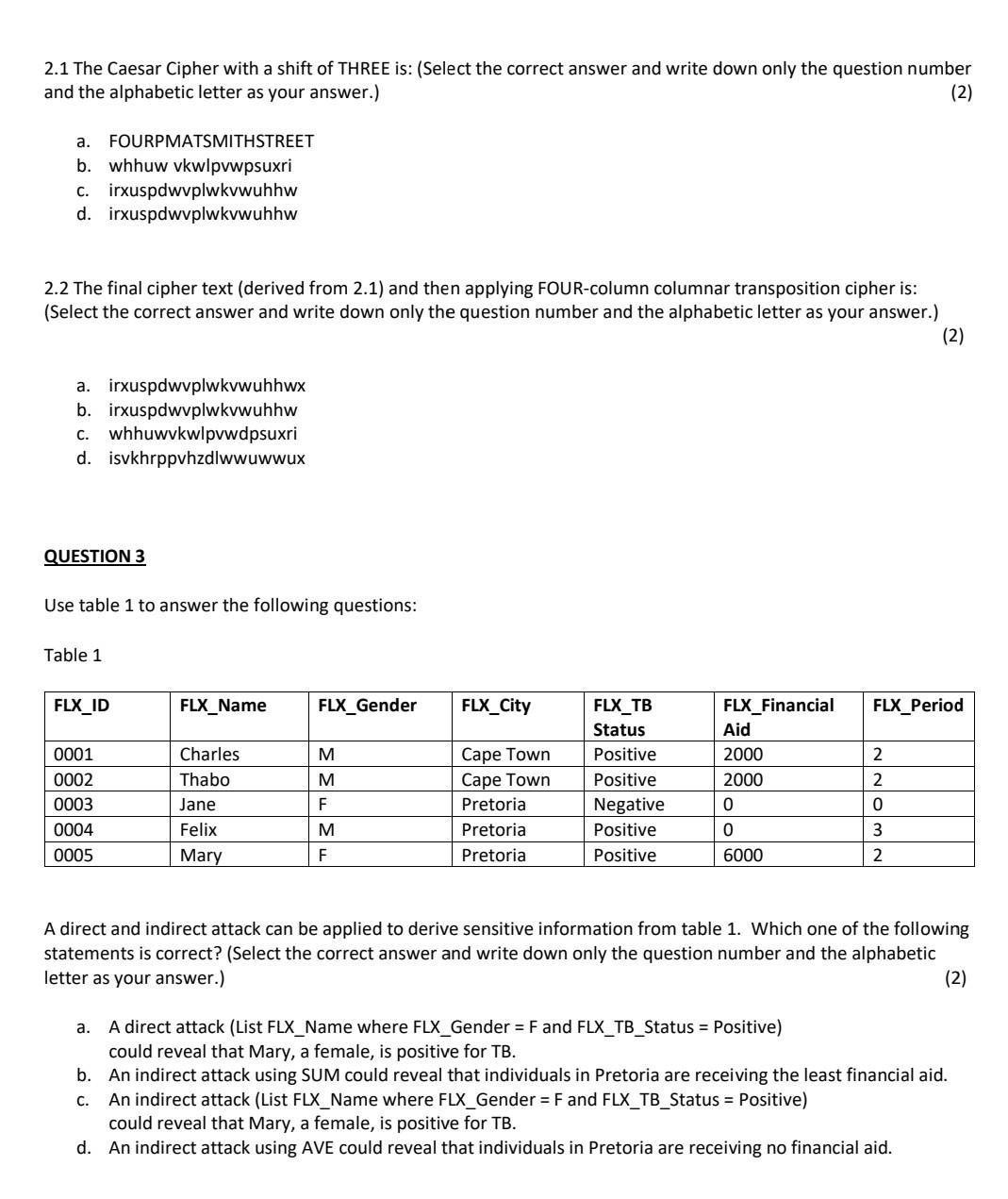 Solved 2 1 The Caesar Cipher With A Shift Of Three Is