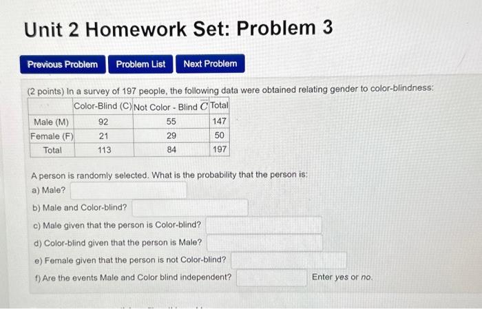 Solved Unit 2 Homework Set: Problem 3 (2 points) In a survey | Chegg.com